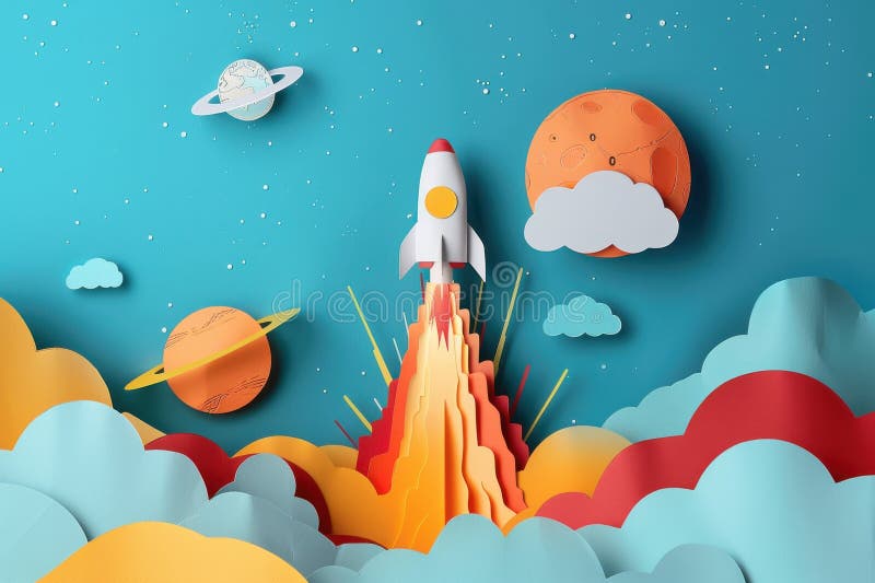 Paper Art Space Shuttle Launch Sky Night Stock Photos - Free & Royalty ...