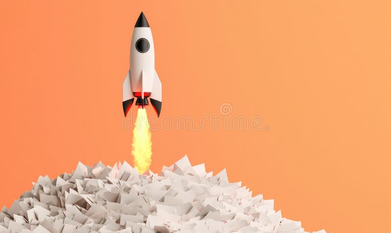 A Paper Rocket Launches into an Orange Sky, Symbolizing Innovation and ...
