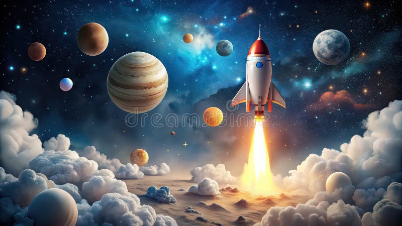 Of a Paper Rocket in Space Surrounded by Clouds, Generative by AI Stock ...