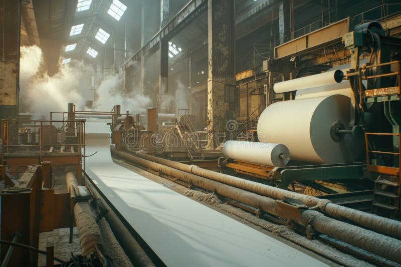 Paper Roll on Conveyor Belt in Factory Stock Photo - Image of process ...