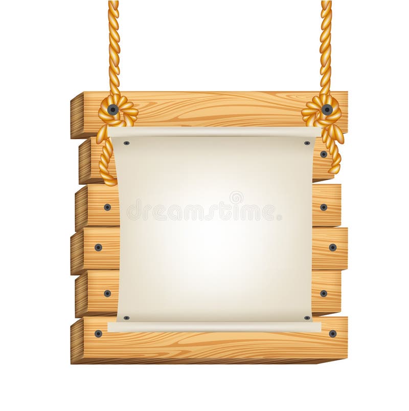 Paper Roll Sign on Wooden Board with Ropes Background Stock Vector ...
