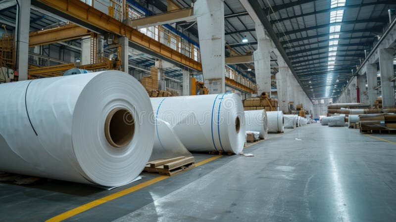 Paper Roll Storage in Industrial Warehouse Stock Image - Image of ...