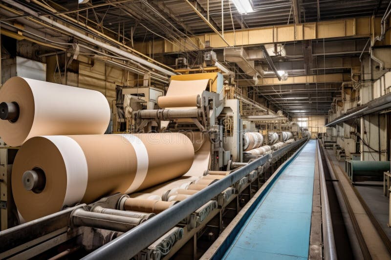 Paper Rolls on Conveyor Belts in a Manufacturing Plant Stock ...