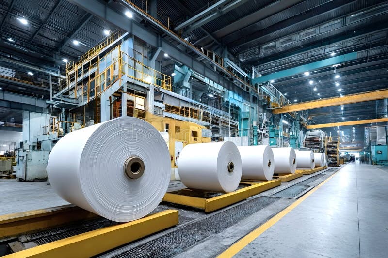 Paper Rolls Manufacturing Process in Modern Factory Stock Photo - Image ...