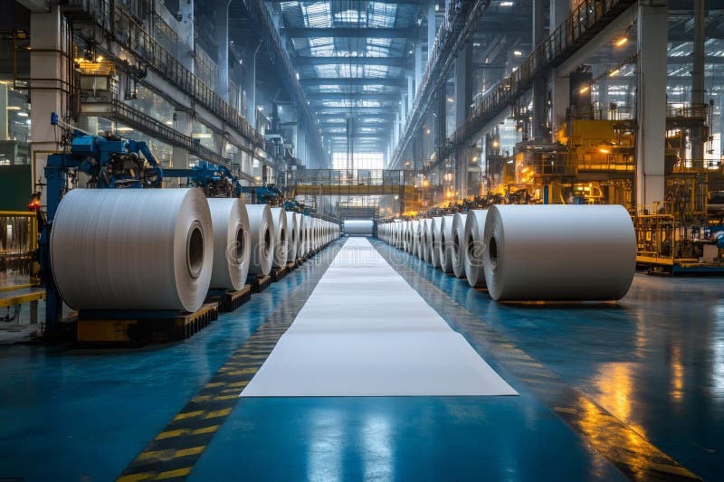 Paper Rolls Producing in Paper Mill Factory Stock Illustration ...