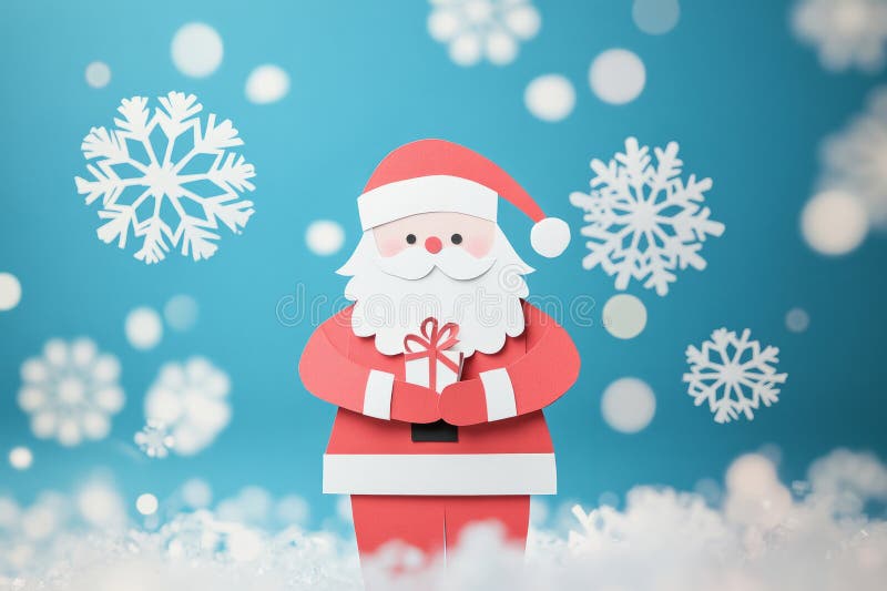 A Paper Santa Claus, Holding a Tiny Paper Present, with Delicate ...