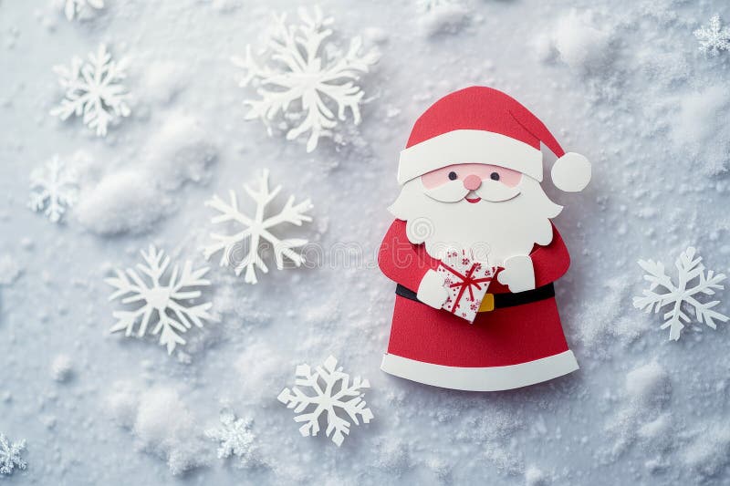 A Paper Santa Claus, Holding a Tiny Paper Present, with Delicate ...