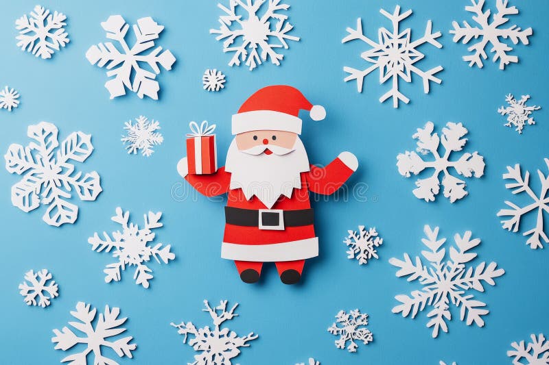 A Paper Santa Claus, Holding a Tiny Paper Present, with Delicate ...