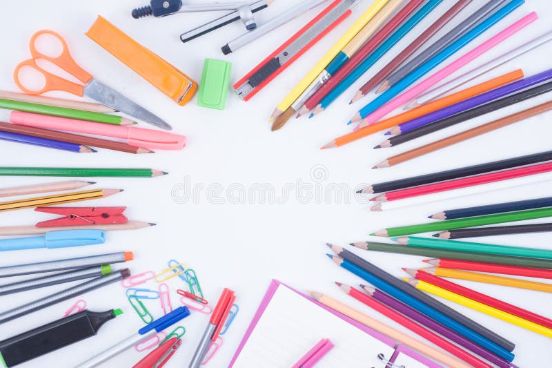 Paper and School or Office Tools on White Background Stock Image ...