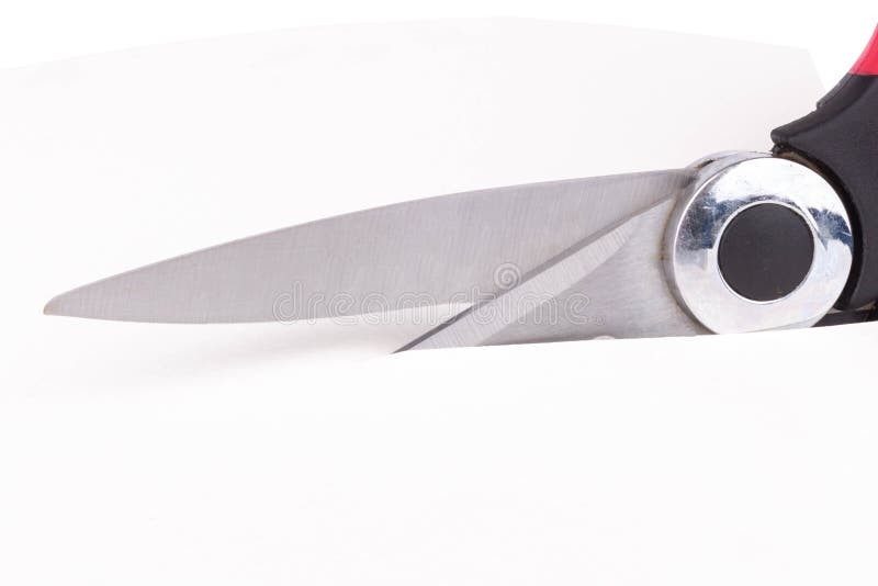 Scissors Cut Isolated on White Background Red Ribbon Paper Stock Image ...