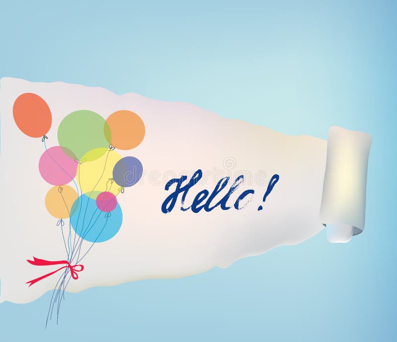 Paper Scroll Background with Baloons and Hello Stock Vector ...