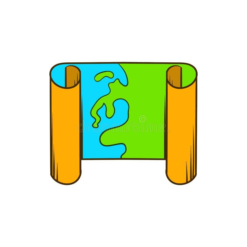 Paper Scroll Map Icon, Cartoon Style Stock Illustration - Illustration ...