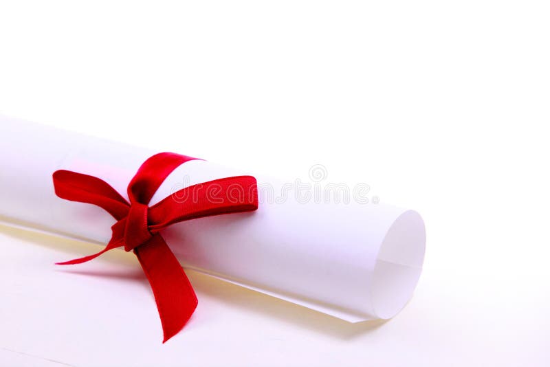 Paper scroll and red bow stock photo. Image of label - 11313098