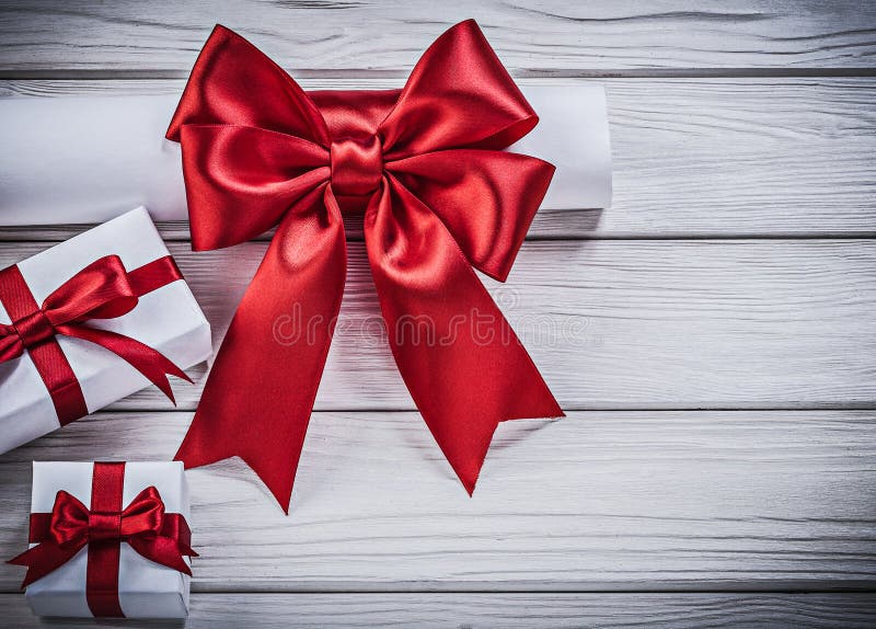 Paper Scroll with Red Bow Gift Boxes Holidays Concept Stock Image ...