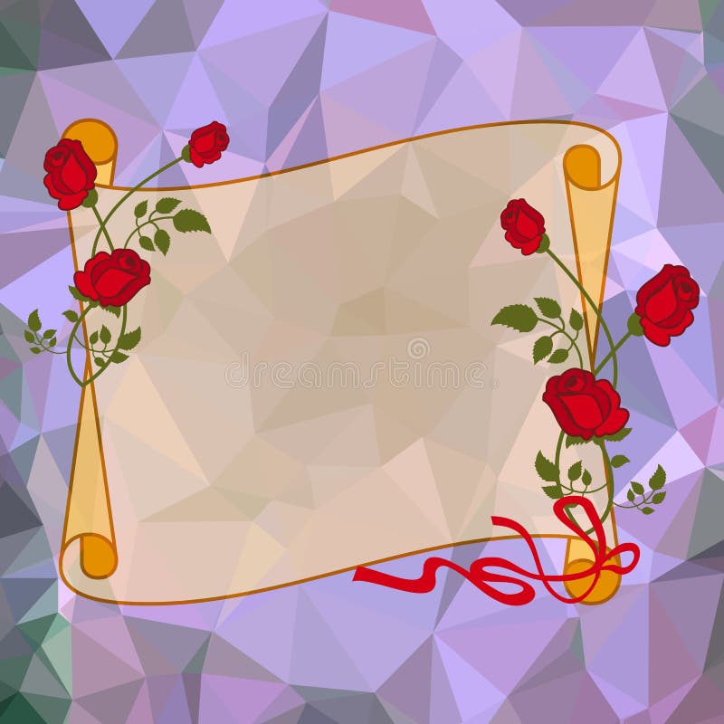 Paper Scroll with Red Roses. Stock Illustration - Illustration of ...