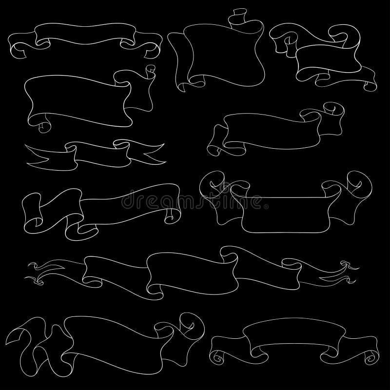 Horizontal Paper Scroll. Outline Drawing Stock Vector - Illustration of ...