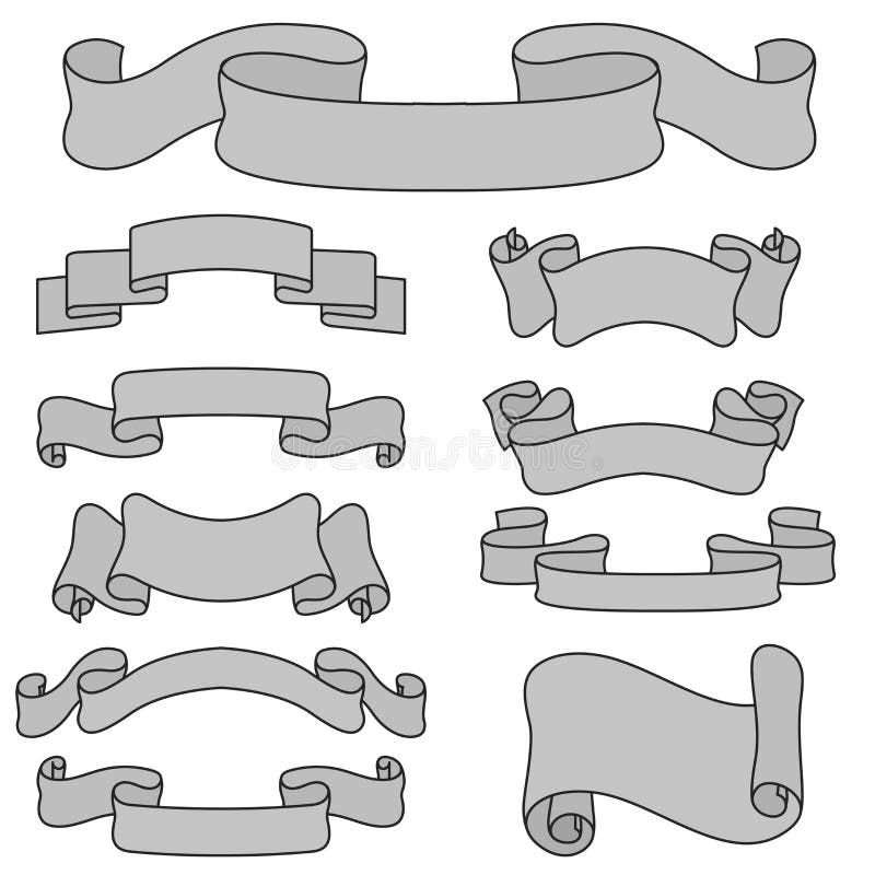 Set of the gray scrolls. stock vector. Illustration of folded - 69141913