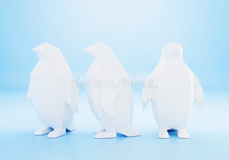 Paper Sculpture of a Low Poly Penguins Stock Illustration ...
