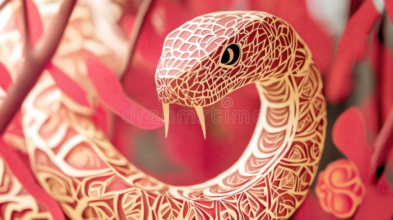 A Paper Sculpture of a Snake on a Red Background, Great for Editorial ...