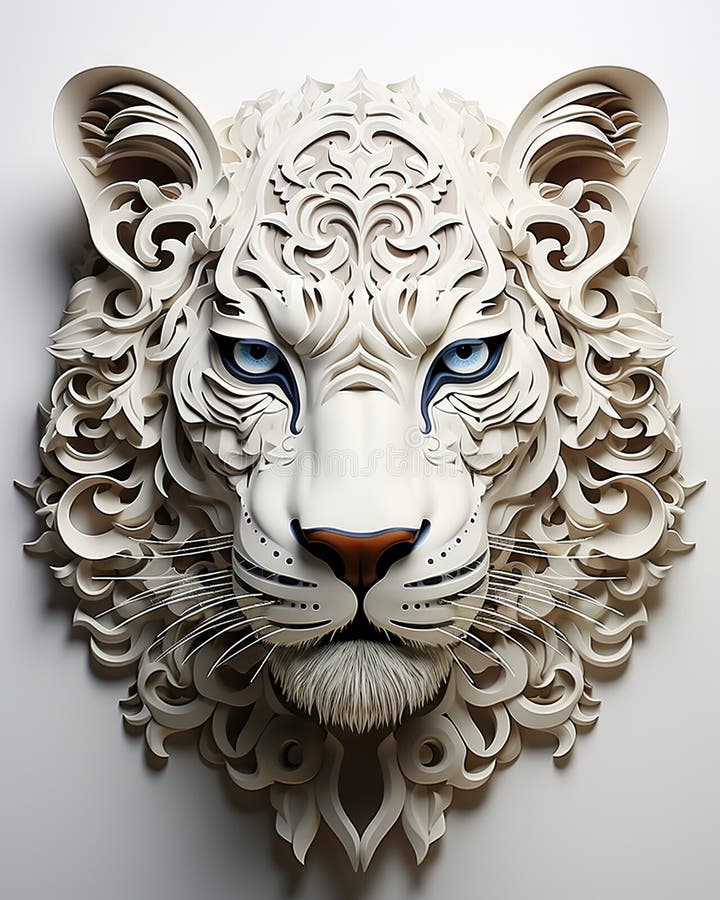 A Paper Sculpture of a White Tiger S Face with Blue Eyes. Generative Ai ...