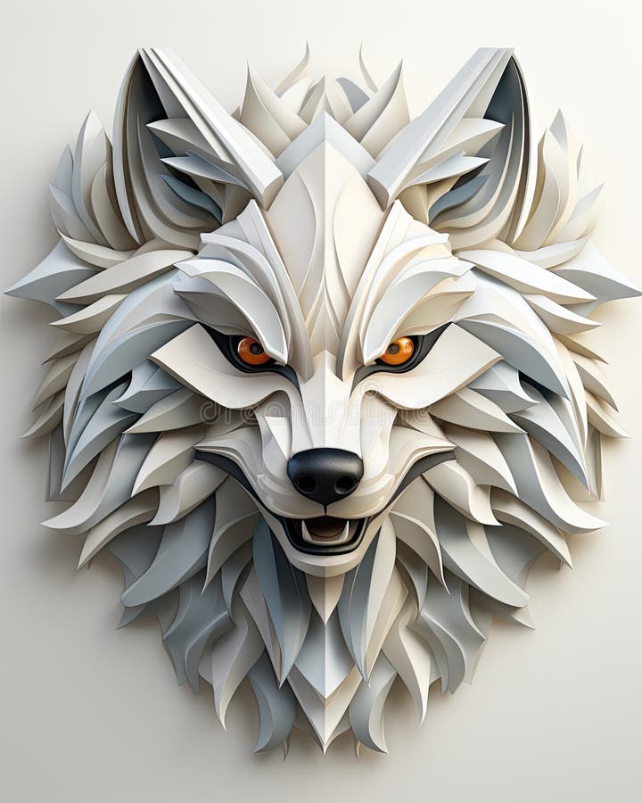 A Paper Sculpture of a Wolf S Head with Orange Eyes. Generative Ai ...