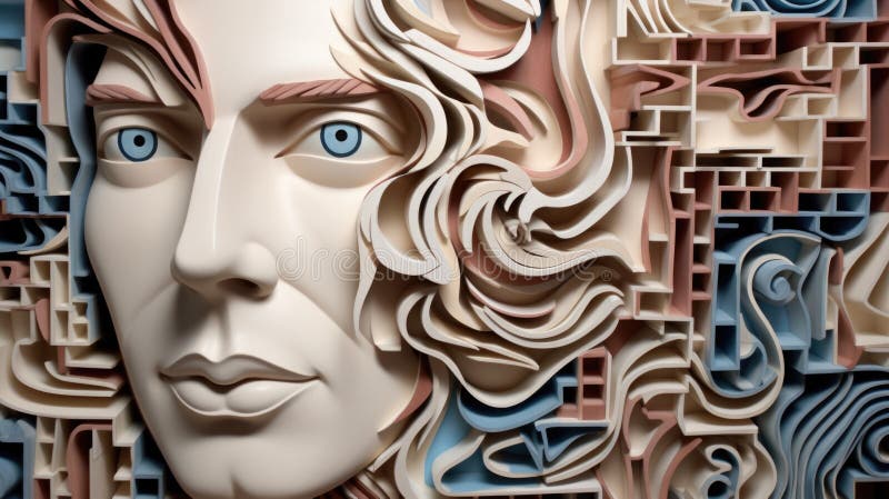A Paper Sculpture of a Woman S Face, AI Stock Illustration ...