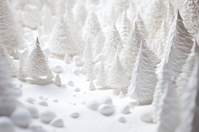 Paper Sculptures of Trees in a Snowy Forest Stock Illustration ...