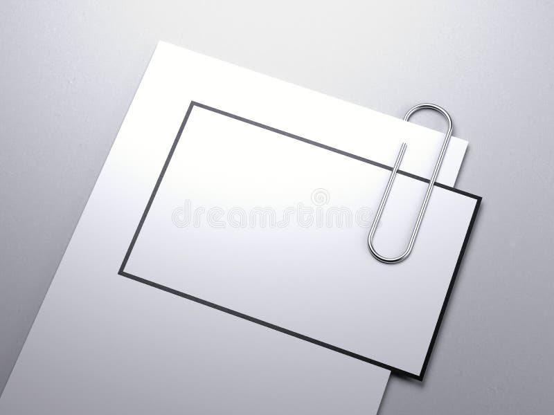 Paper Sheet with Business Card and Clip. 3d Rendering Stock ...