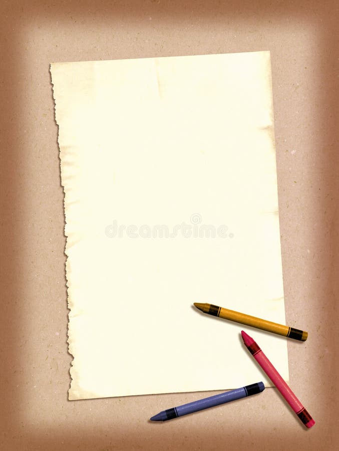 Paper sheet with crayons stock photo. Image of backdrop - 177724942