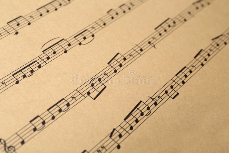Paper Sheet with Musical Notes, Closeup Stock Photo - Image of page ...