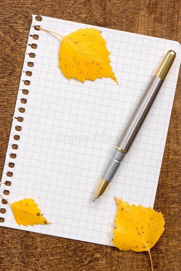 Paper Sheet with Pen and Autumnal Leaves Stock Image - Image of ...
