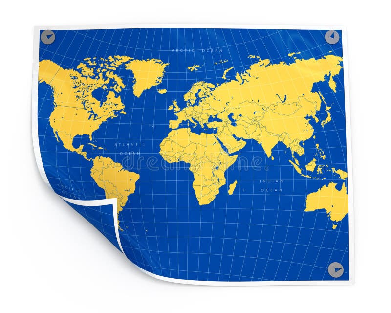 Paper sheet with world map stock illustration. Illustration of pages ...