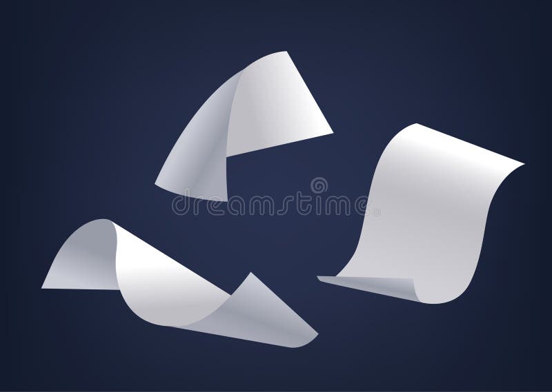 Paper Sheets Cascade. Three Pieces of Blank Paper Sheets with Sharp ...