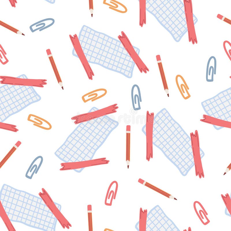 Paper Sheets Flat Design Seamless Pattern with Office Tools Stock ...