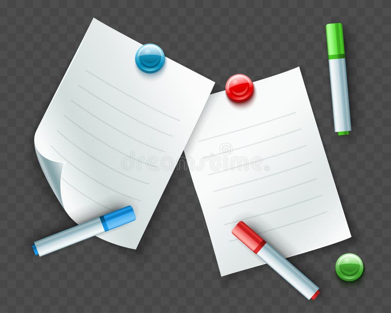 Paper Sheets For Notes And Messages With Markers Stock Vector ...