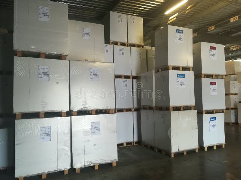 Paper Sheets Palletized at the Warehouse Editorial Stock Photo - Image ...