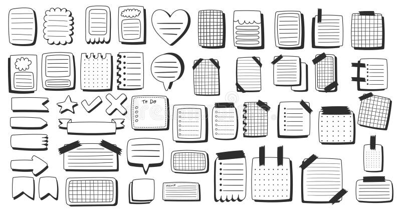 Paper Sheets Sticker Collection in Comics Style, Doodle Black and White ...