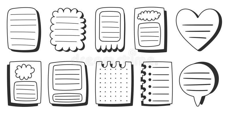 Paper Sheets Sticker Collection in Comics Style, Doodle Black and White ...