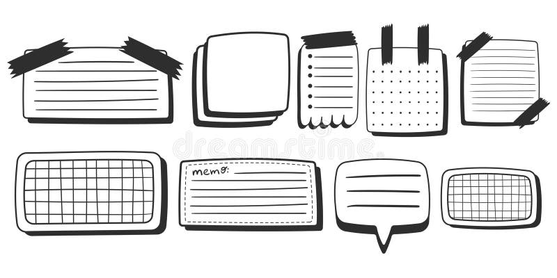 Paper Sheets Sticker Collection in Comics Style, Doodle Black and White ...