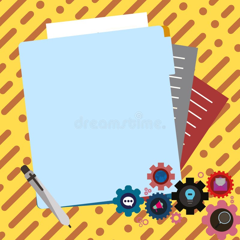 Paper Sheets with Text Laying on Bright Colored Background. Pencil ...