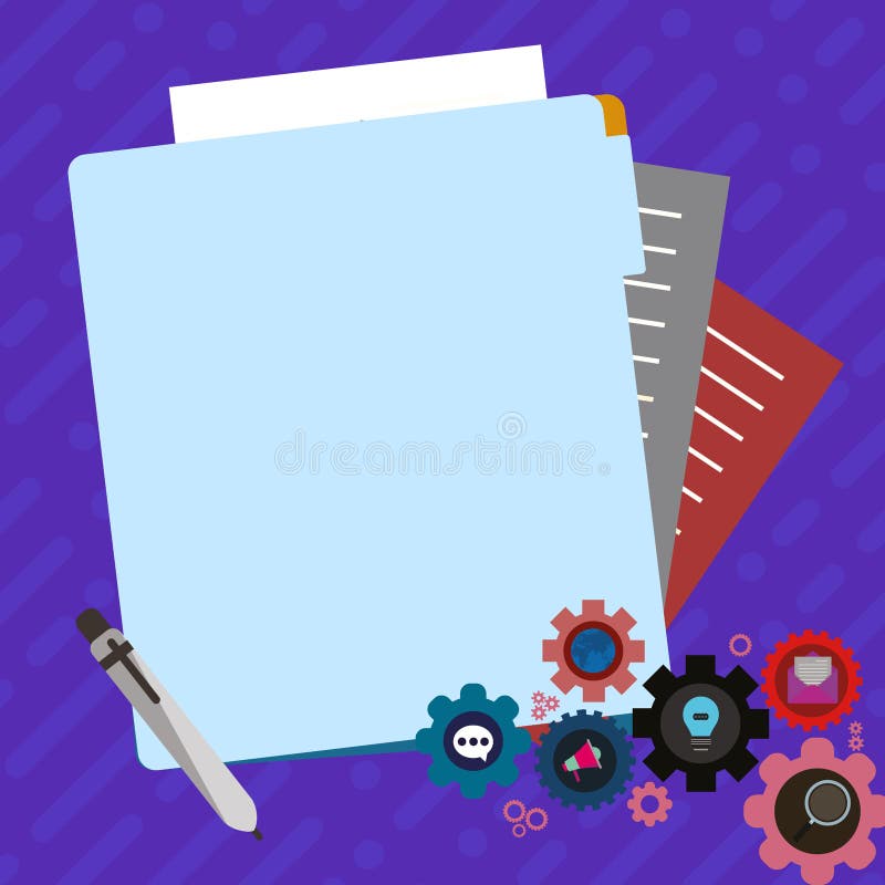 Paper Sheets with Text Laying on Bright Colored Background. Pencil ...