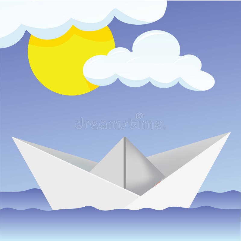 Paper boat on the ocean. stock illustration. Illustration of abstract ...