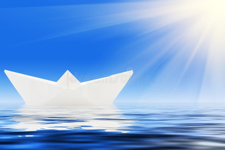 Paper ship and blue water stock image. Image of travel - 5365213