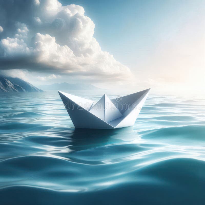 A Paper Ship Floating in the Sea. Stock Image - Image of vessel ...