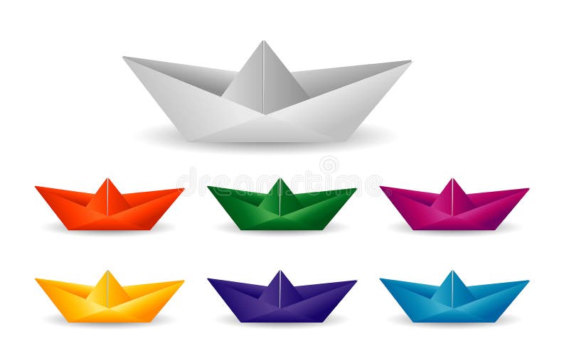 Folded Paper Boat Origami. Modern Origami Paper Ship. Collection ...