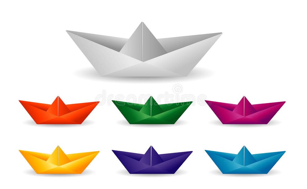 Folded Paper Boat Origami. Modern Origami Paper Ship. Collection ...