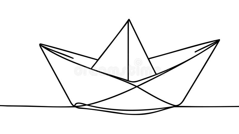 Paper Ship Origami Continuous Single Line Drawing. One Line Paper Ship ...
