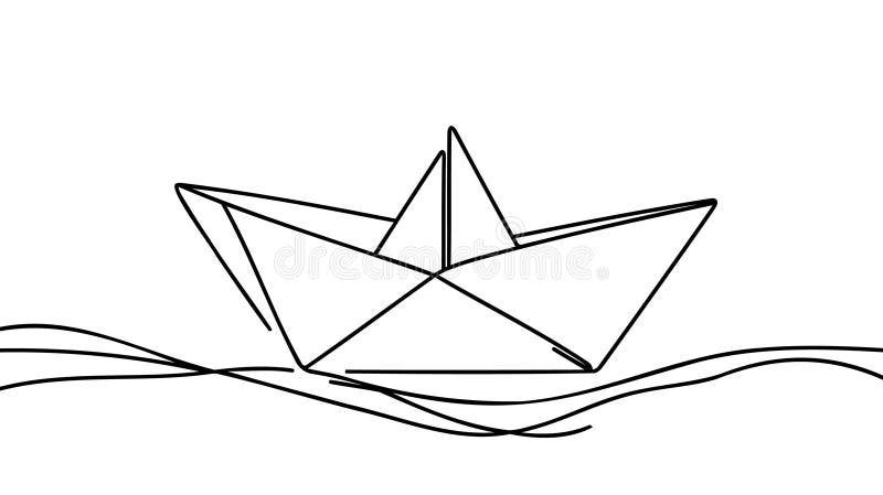 Paper Ship Origami Continuous Single Line Drawing. One Line Paper Ship ...