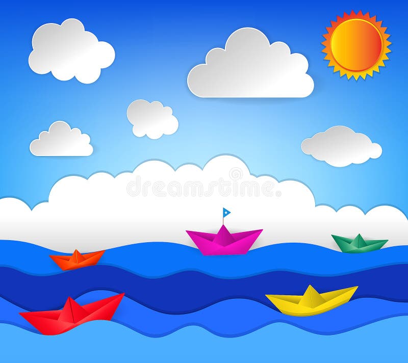 Folded Paper Boat Origami. Modern Origami Paper Ship. Collection ...