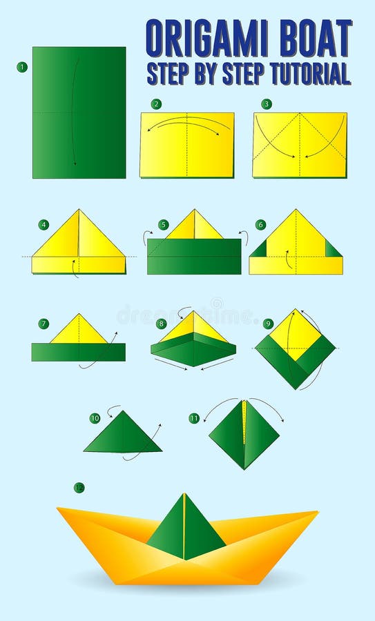 Tutorial of Folded Paper Boat Origami Seamless Background Isolated ...